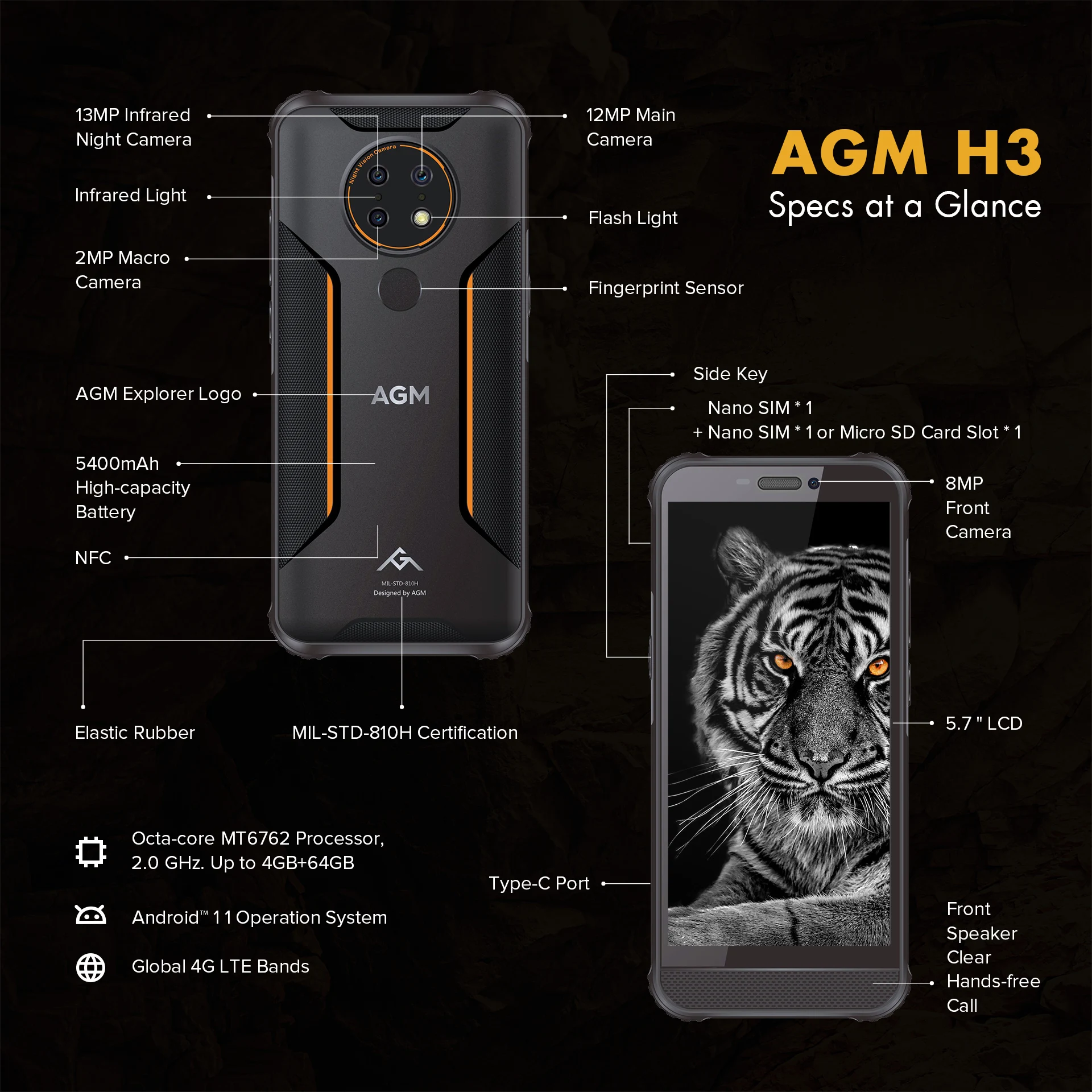 Alibaba.com: AGM H3 5.7 Inch HD IP68 waterproof Android 11 phone with ...