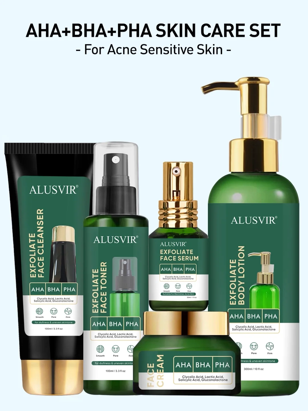 Aha Bha Pha Skincare Set Face Wash Skin Toner Serum Facial Cream ...