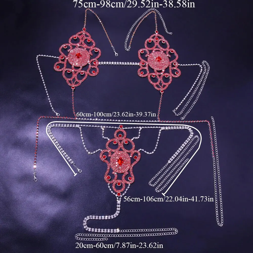 New Red Flower Rhinestone Body Chain Sparkly Crystal Body Jewelry Sexy
