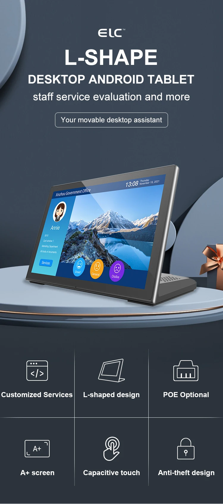 L Shape Capacitive Touch Screen Customer Feedback Evaluator Restaurant ...