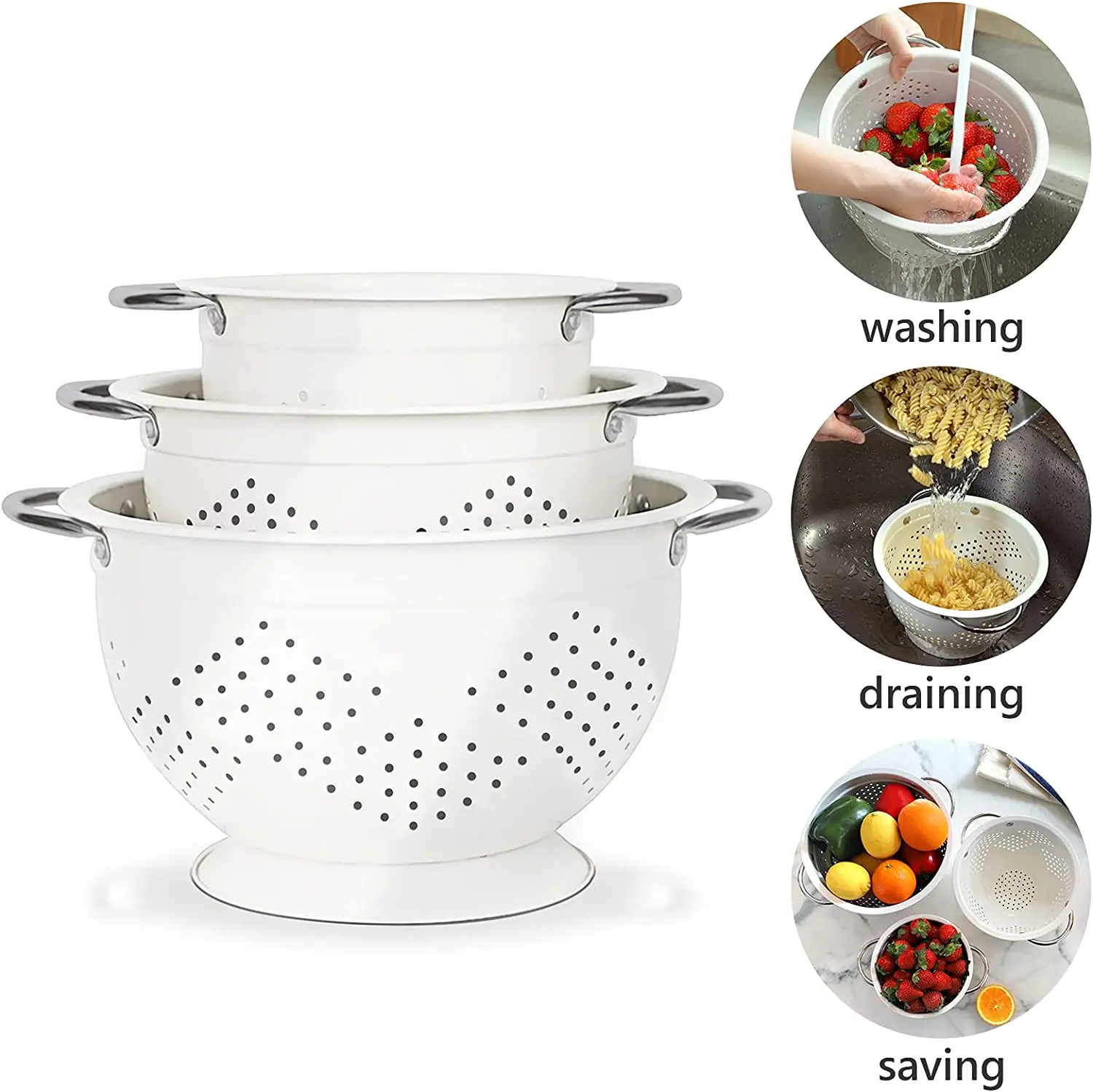 Stainless Steel Colored Colanders Fruit Strainer Colorful Metal ...