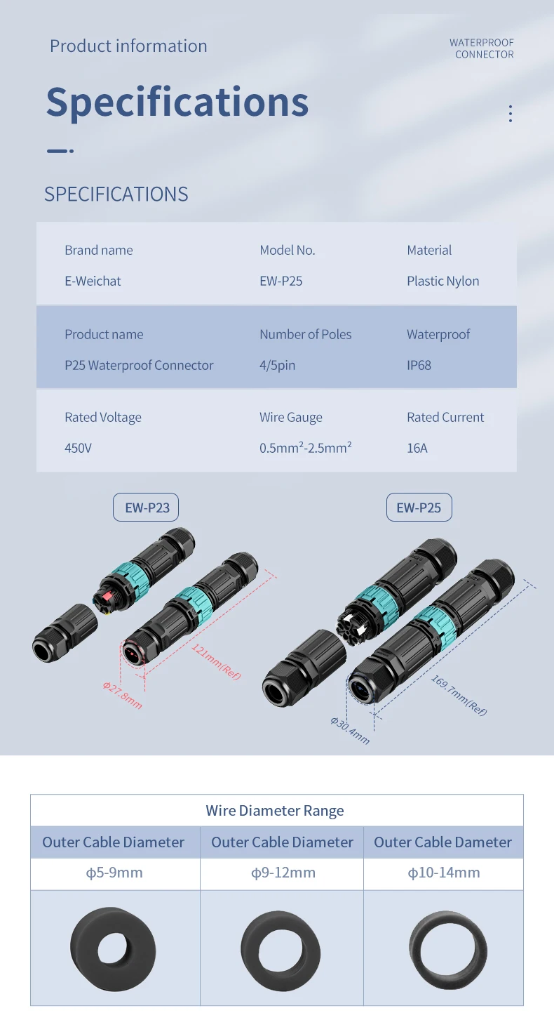 EW-P25MP 4Pole 5Poles Wire to Board Fast Connect Panel Mount Flange ...