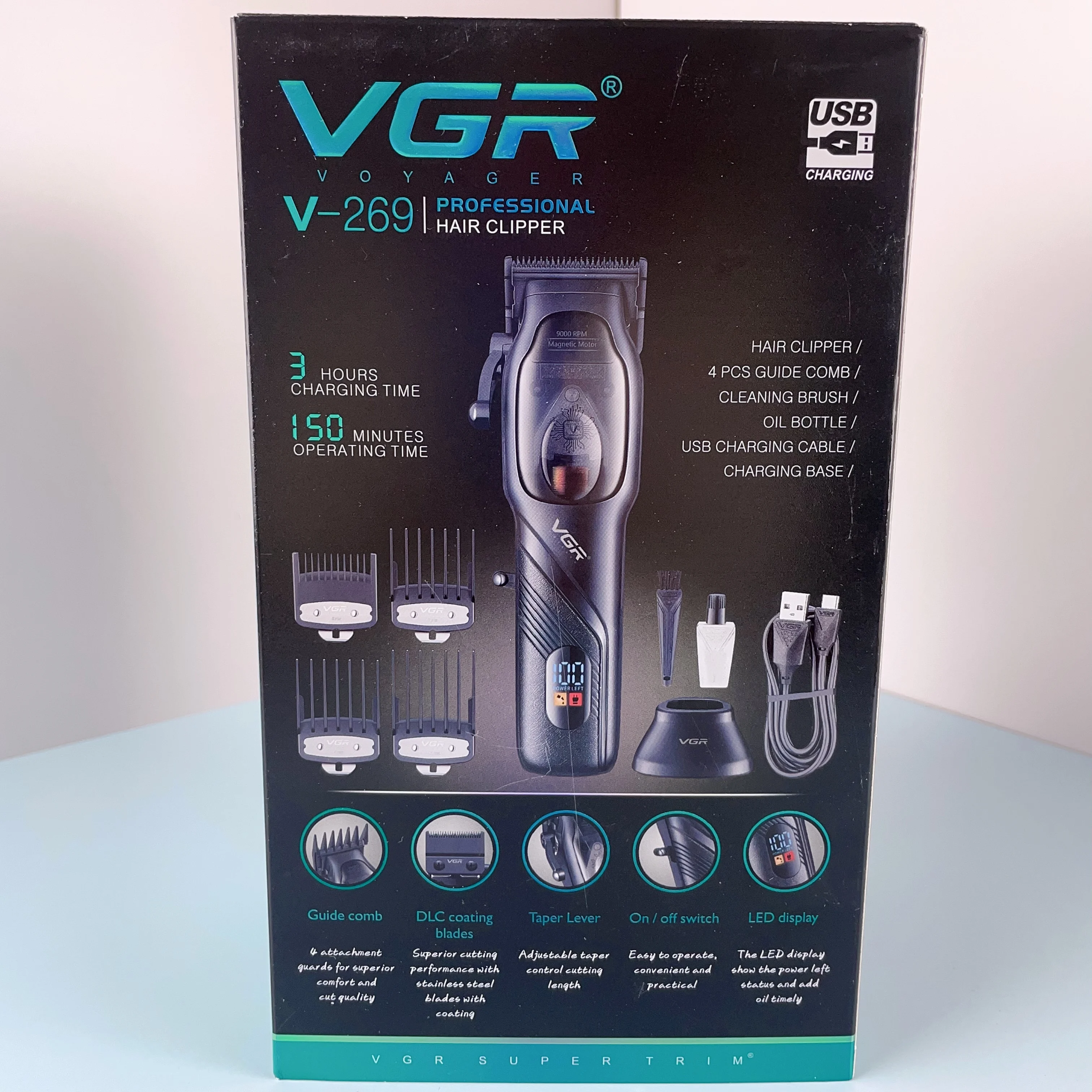 Vgr V-269 9000rpm Magnetic Motor Salon Barber Cordless Rechargeable Men Professional Electric ...
