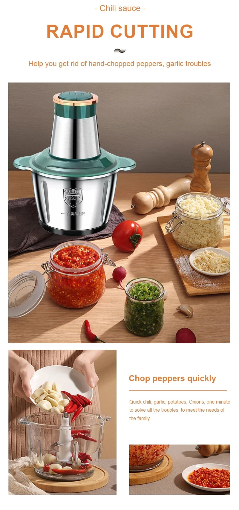 Skyson Food Chopper,5 Cup Food Processor Mini Electric,Meat Grinder ...