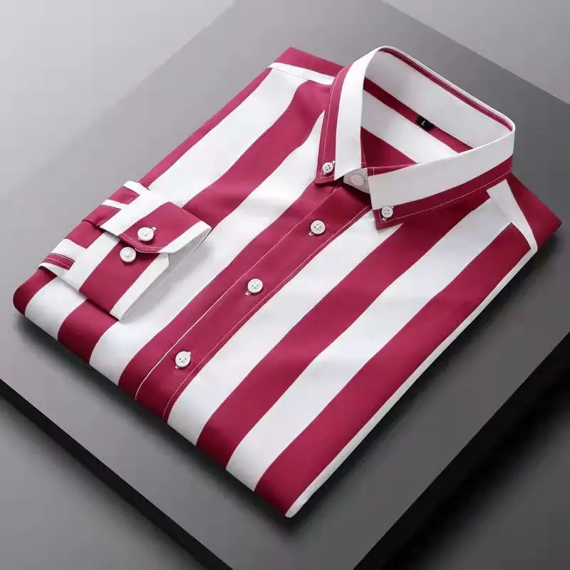 Factory Cheap Wholesale Striped Printed Shirt Men's Casual Street Wear ...