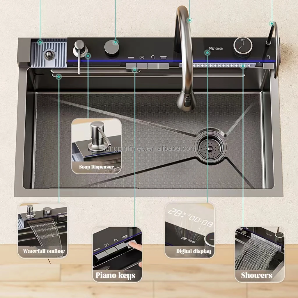 Complete Whole Set Waterfall Kitchen Sink Big Single Bowl With Dish ...