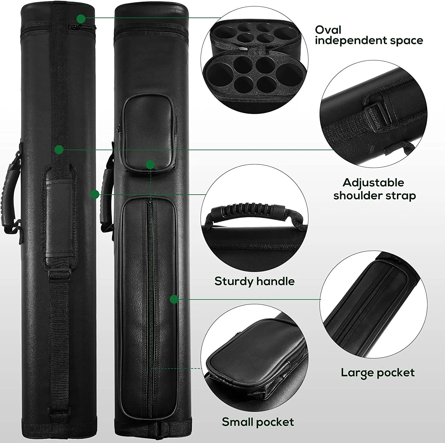 2x4 Oval Pool Cue Case Bag - Durable PU Leather Protection