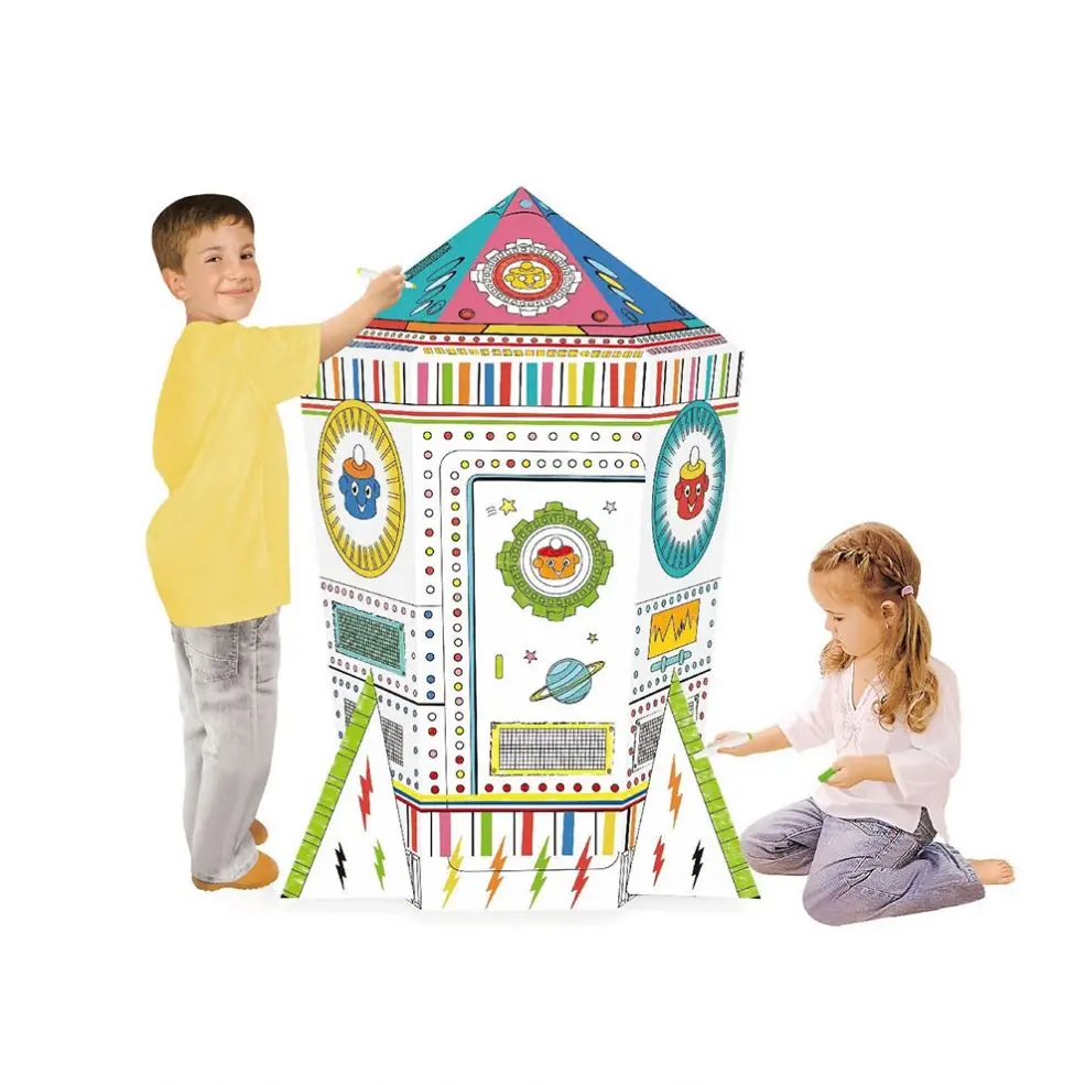 Learning Coloring Diy Doodle Cardboard Playhouse Rocket Toy With Astm ...