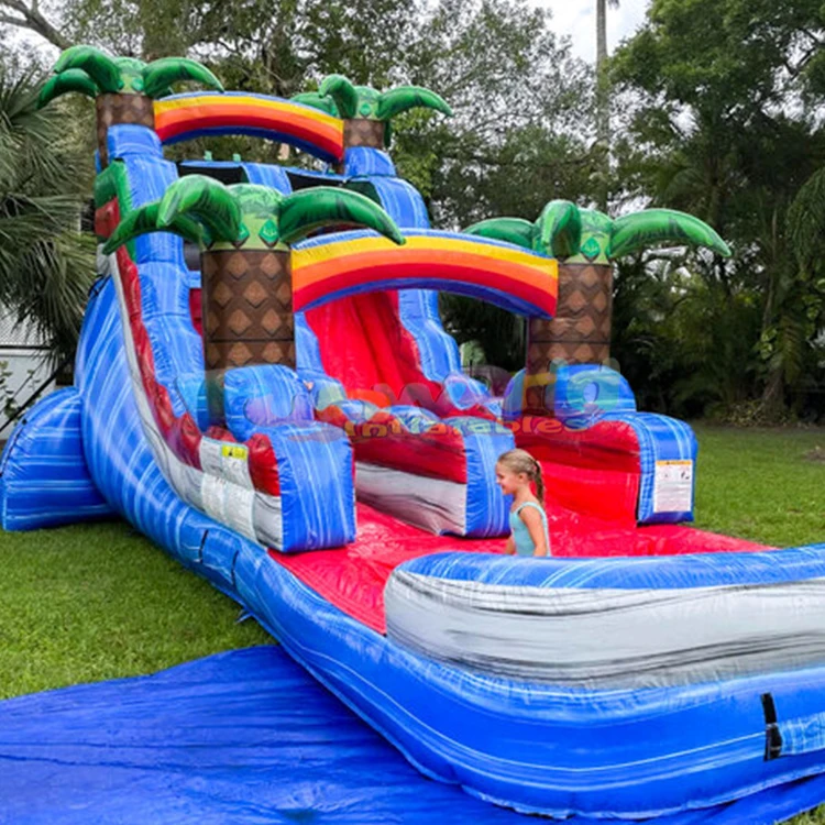 Kids Tropical Palm Tree Jumping Castle Waterslide Commercial Inflatable ...