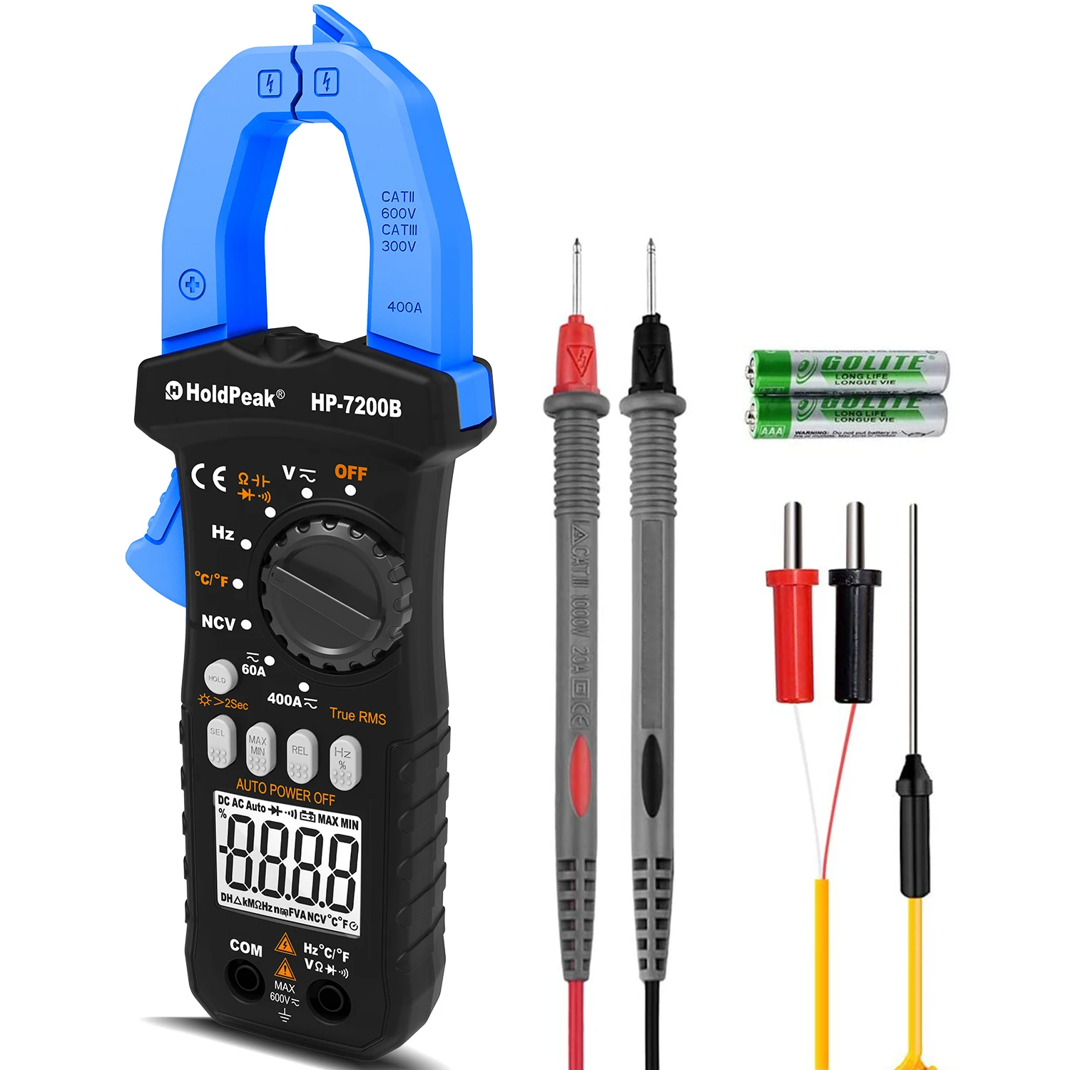 Holdpeak Clamp Meter Hp-7200b Trms Auto-ranging Ac Dc Volt Amp Current ...