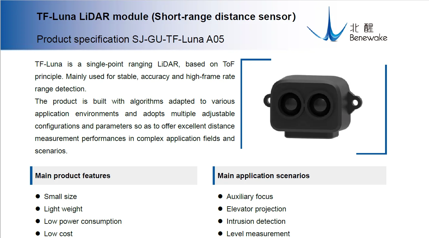 Mobile Robot Sensor Tfluna Tof Laser Lidar Sensor Module 8m Single Point Level Transducer - Buy ...