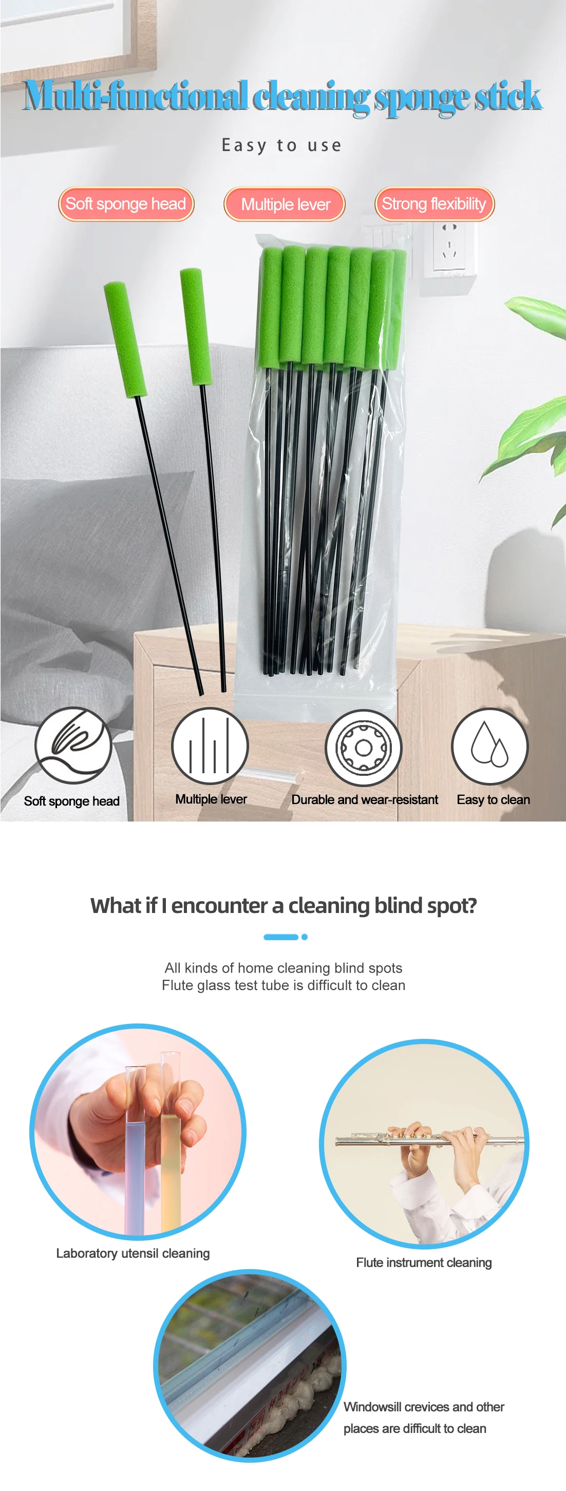 Factory Direct Sales Multi-functional Cleaning Sponge Stick Brushes For ...