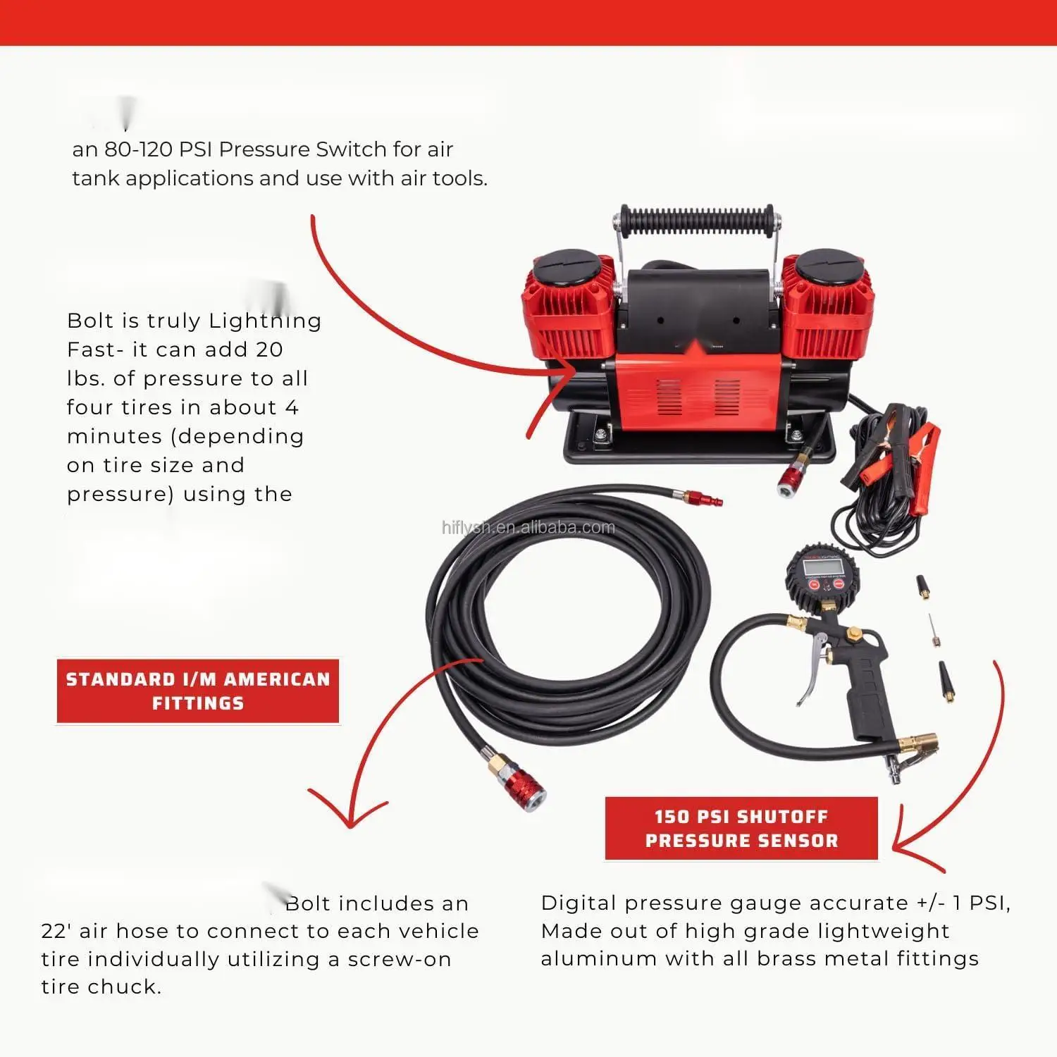 300lsh/min Heavy-duty 12v/24v Cabled Tire Compressor With Double ...
