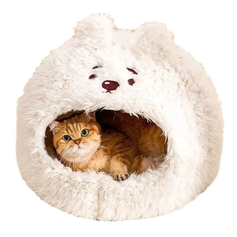 Wholesale Fluffy Cute Cat Cave Pet Dog Nest Closed Non Slip Bottom ...