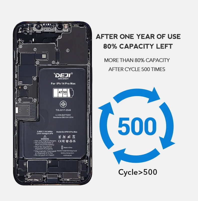 DEJI Digitale Battery for Iphone 14 Pro Max - 4750mah