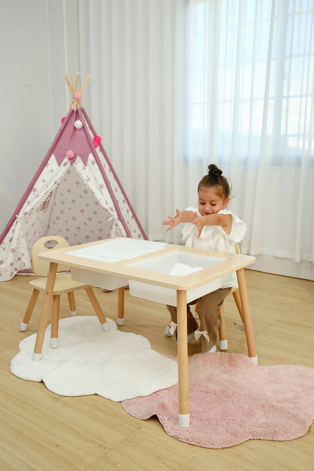 Montessori Furniture School Wood Table Kids Sand Water Building Block ...