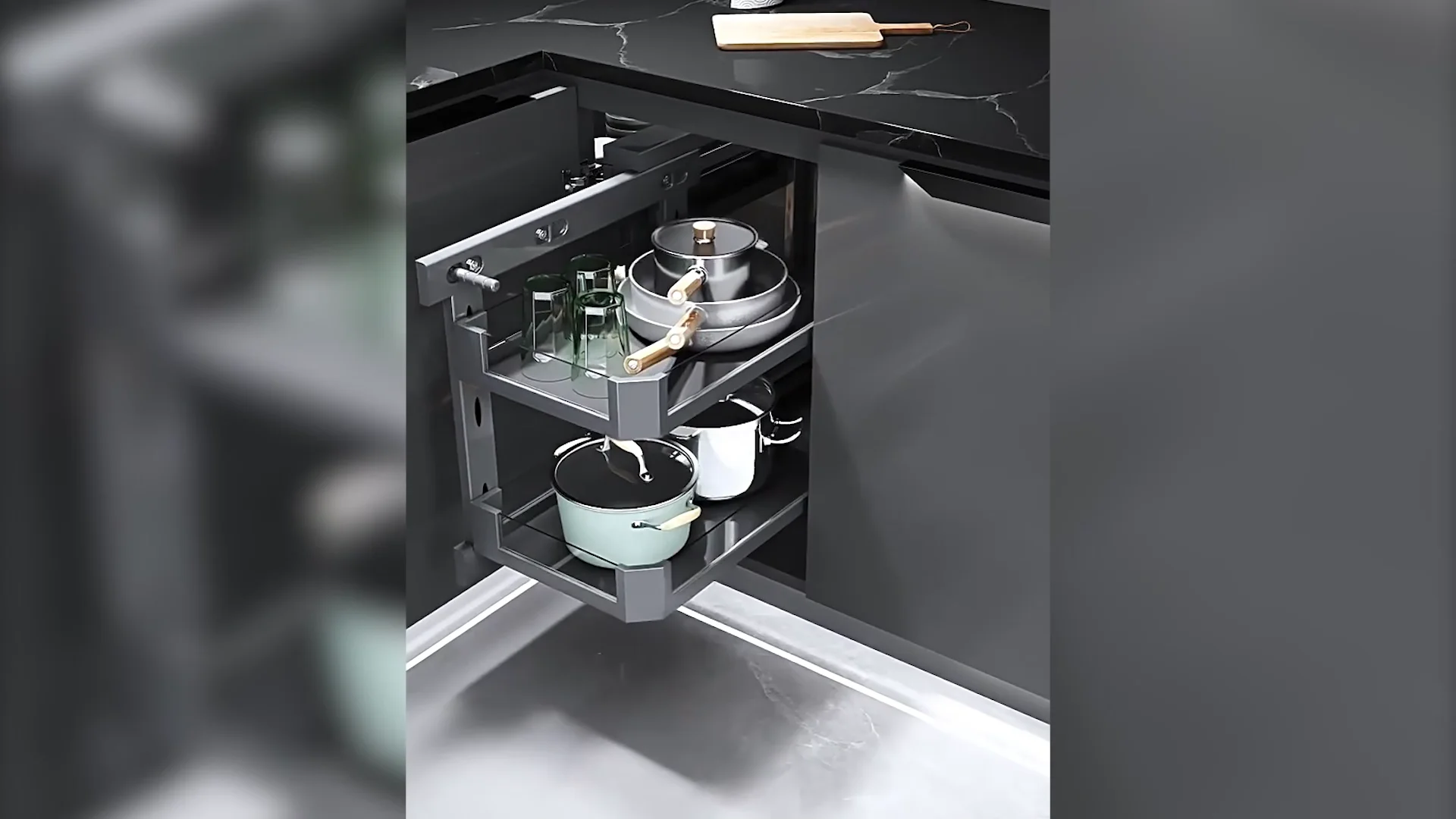 Chrome Grey Steel Kitchen Magic Corner Unit Kitchen Magic Corner Basket ...