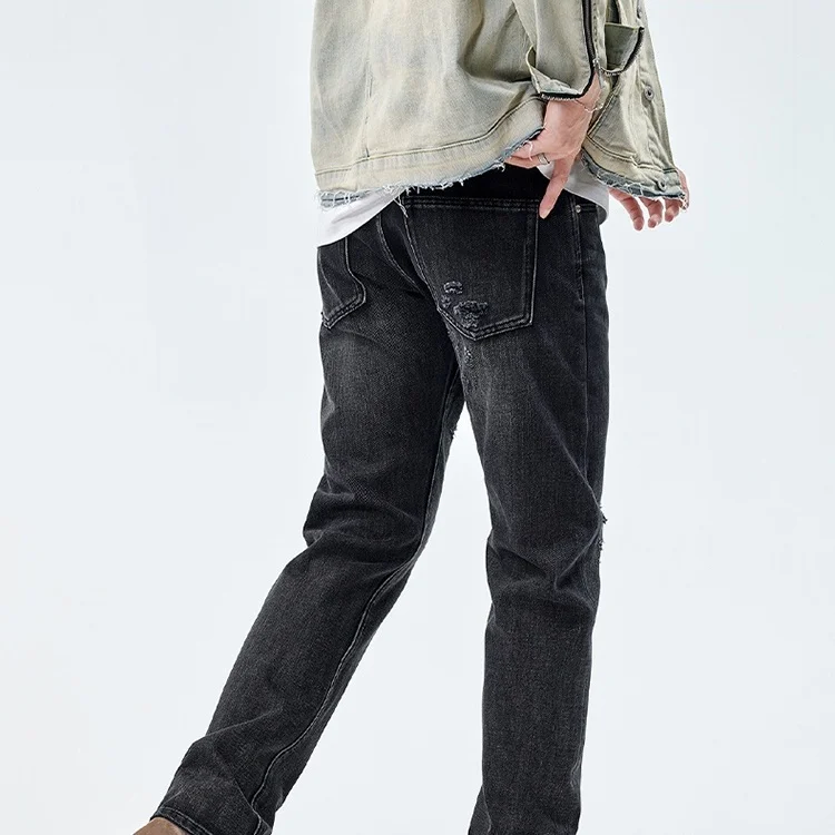 Men's Straight Jeans High-end Personality Simple Black Gray Irregular ...