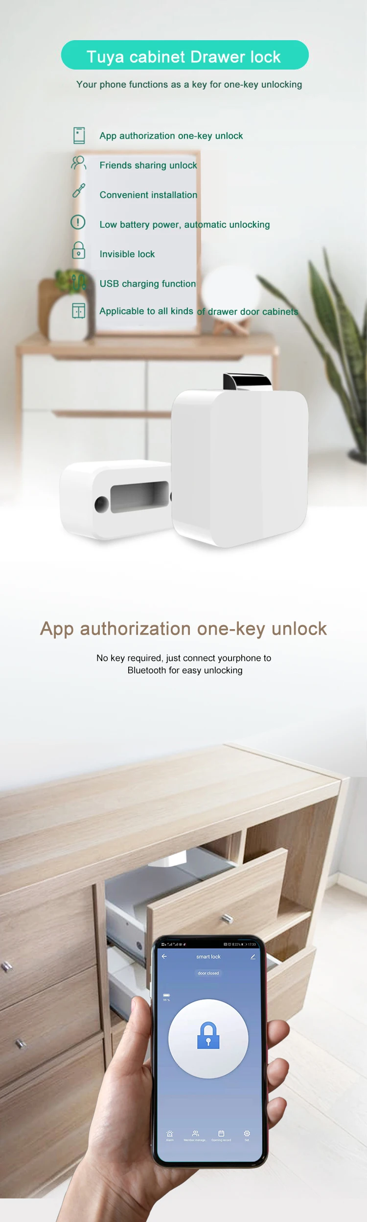 Tuya Smart Cabinet Drawer Invisible Lock - Buy Tuya Cabinet Drawer Lock,Tuya Bt Smart Drawer ...
