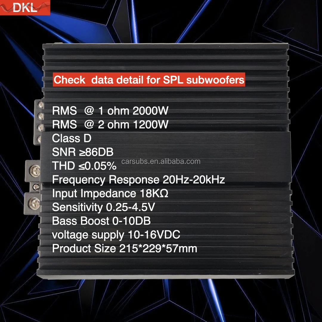 Fullrange Car Subwoofer Amplifier RMS 2000W Class D Max 1 Ohm Peak 4000W SPL Strong Bass Car ...