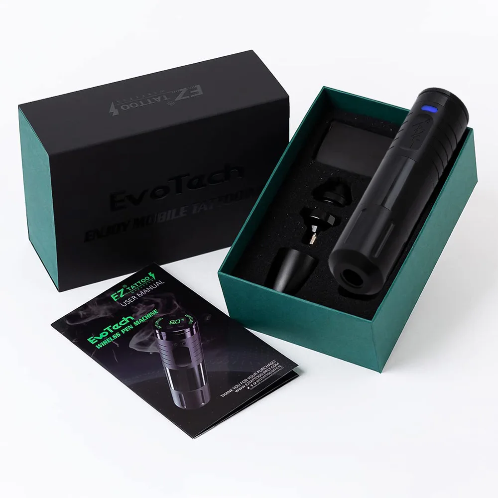 EZ Tattoo Navy Blue EvoTech Pen Machine 2 Grips 1600mAh Battery Pack ...