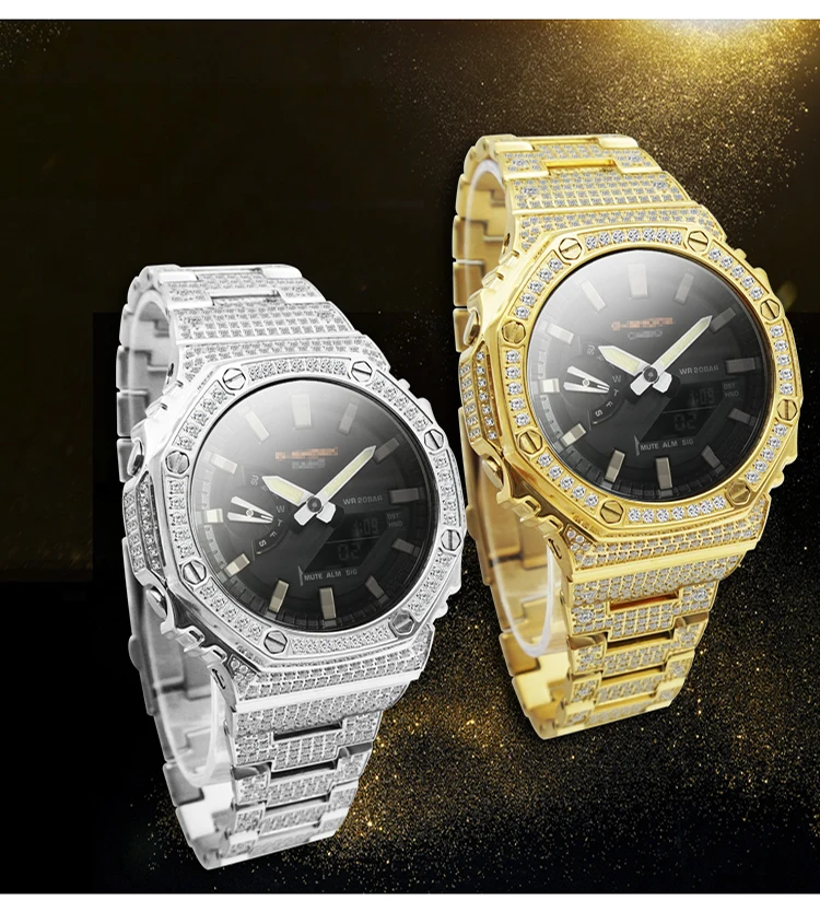 Ga-2100 Modification Kit For Full Diamond Stainless Steel Strap Iced ...