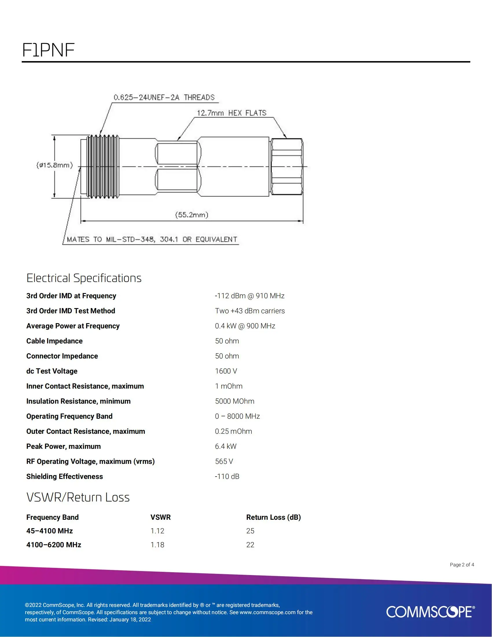 Andrew F1pnf Rf Cable Coaxial Connector Type N Female For 1/4 In Fsj1 ...