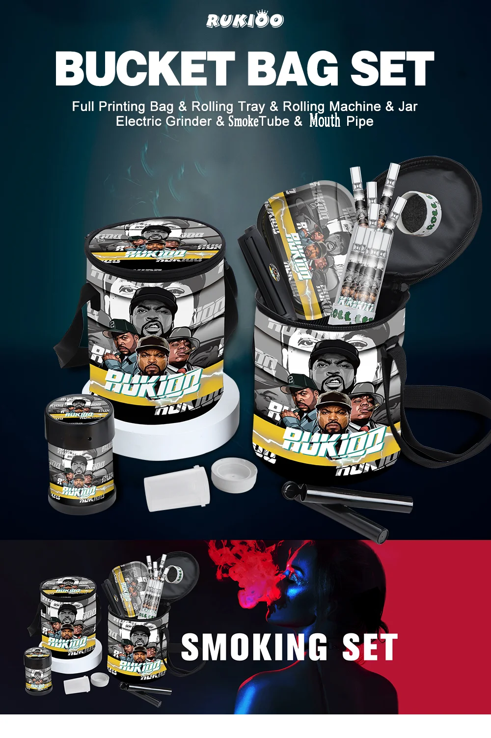 Rukioo Custom 7 In 1 Smoking Accessories Kit Bucket Bag Set With ...