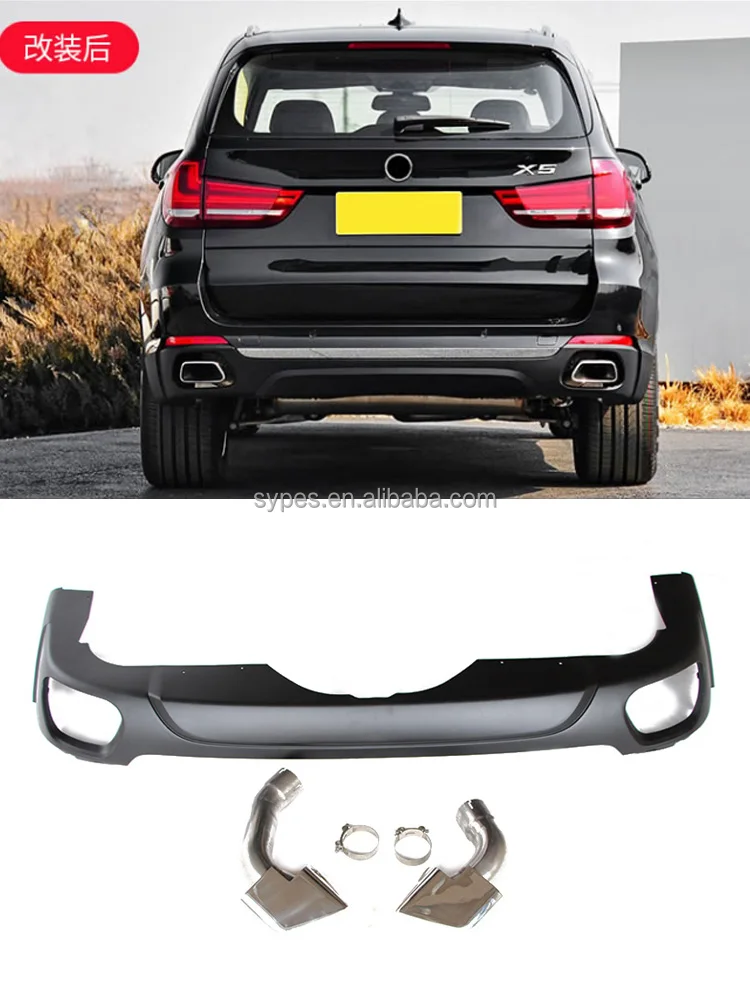 SYPES Plastic Rear Bumper Lip Exhaust Pipe for BMW 2014-2018 F15 X5 2.0T 28i 3.0T 30i Rear Lip ...
