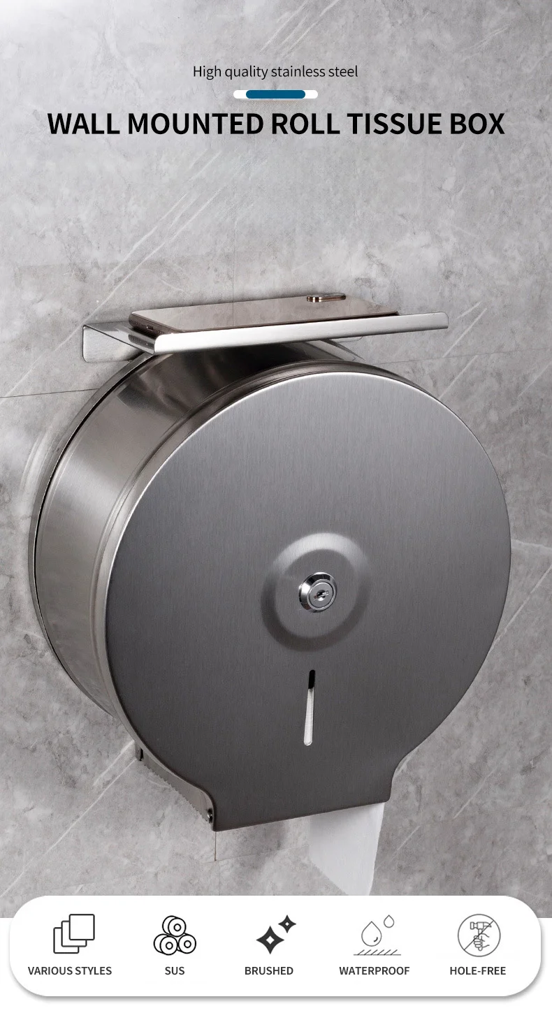 Bathroom S304 Stainless Steel Large Roll Paper Box Toilet Large Tray ...