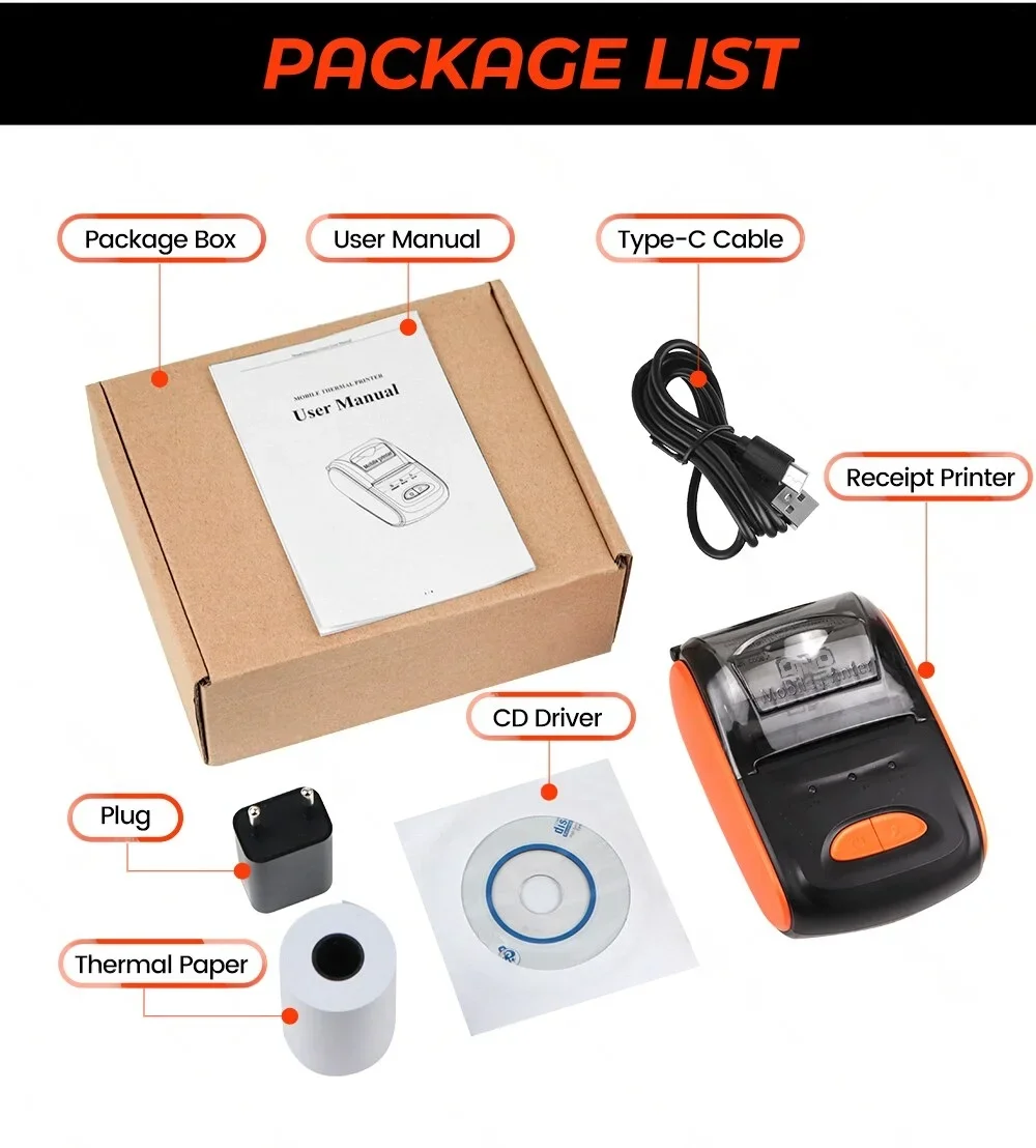 Thermal Wireless Blue-tooth Receipt Printer Mini Impresora Usb Bill Esc ...