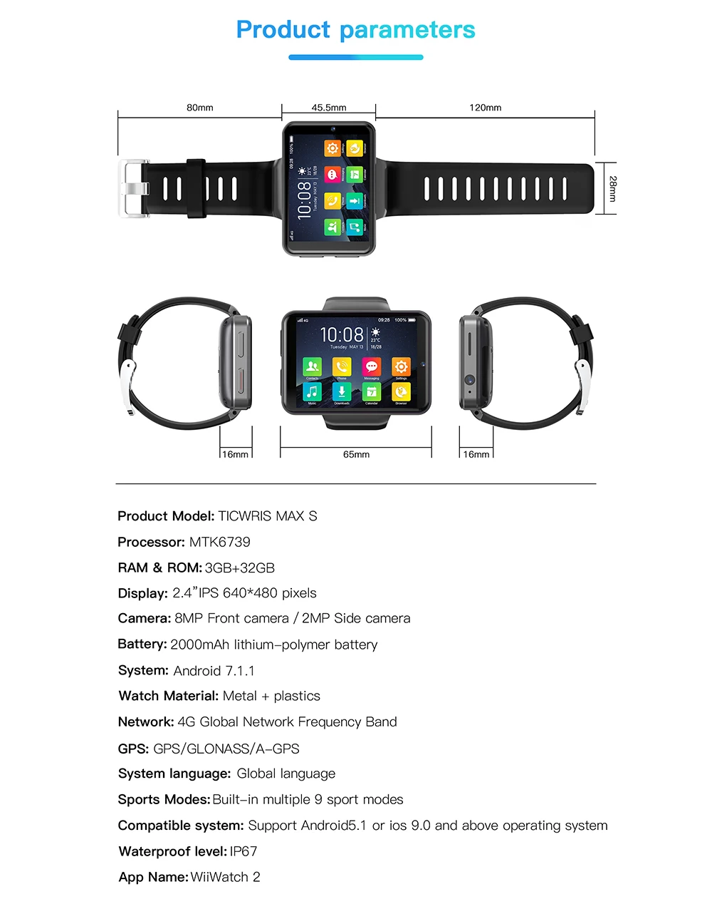 Ticwris Max S 4G Android Smart Watch for Men 2.4" Display Face ID ...
