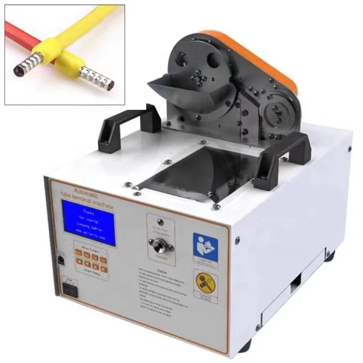 Small size ferrule tubular terminal crimping and wire stripping machine ...