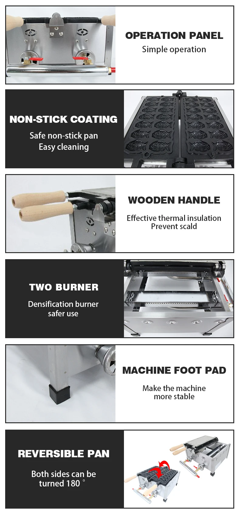 LPG Gas Waffle Crispy Maker Industrial Fish Waffle Machine Commercial ...