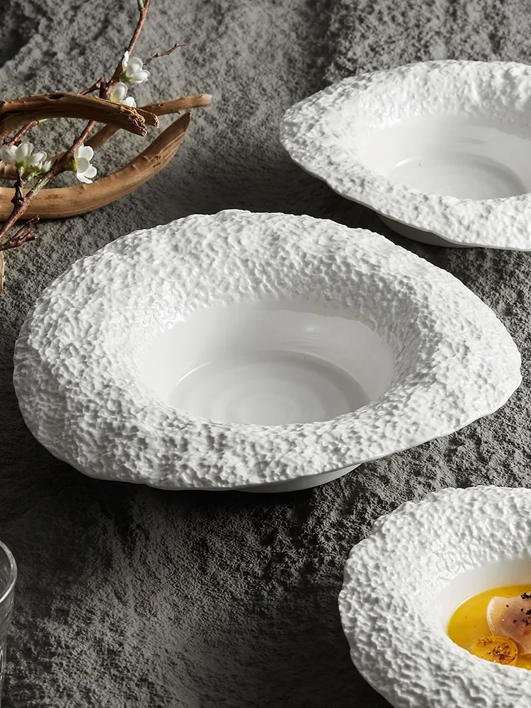White Rock Surface Ceramic Dinner Plate Deep Salad Fruit Pasta Dessert ...