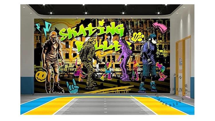 Roller Skating Graffiti Wall Painting - Interior 3D Wallpaper