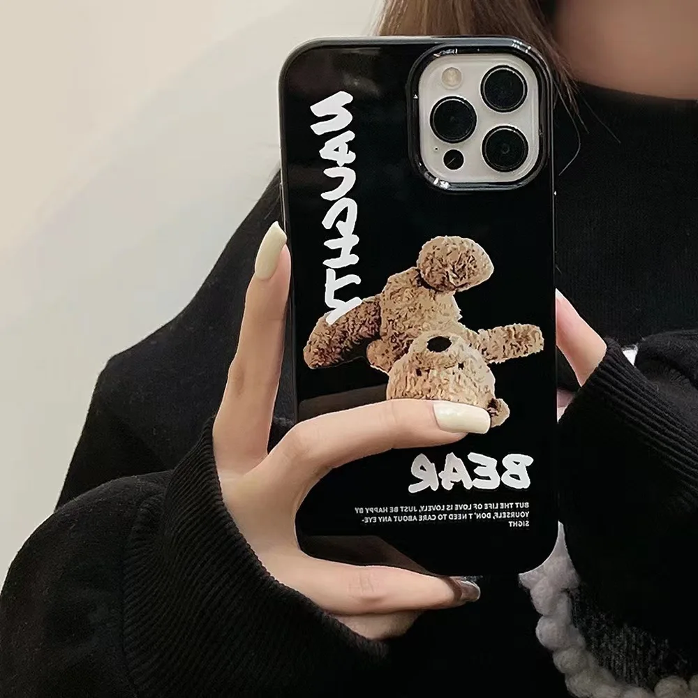 Trend Design Letter Bright Face Premium Bear Phone Case For Iphone15 ...