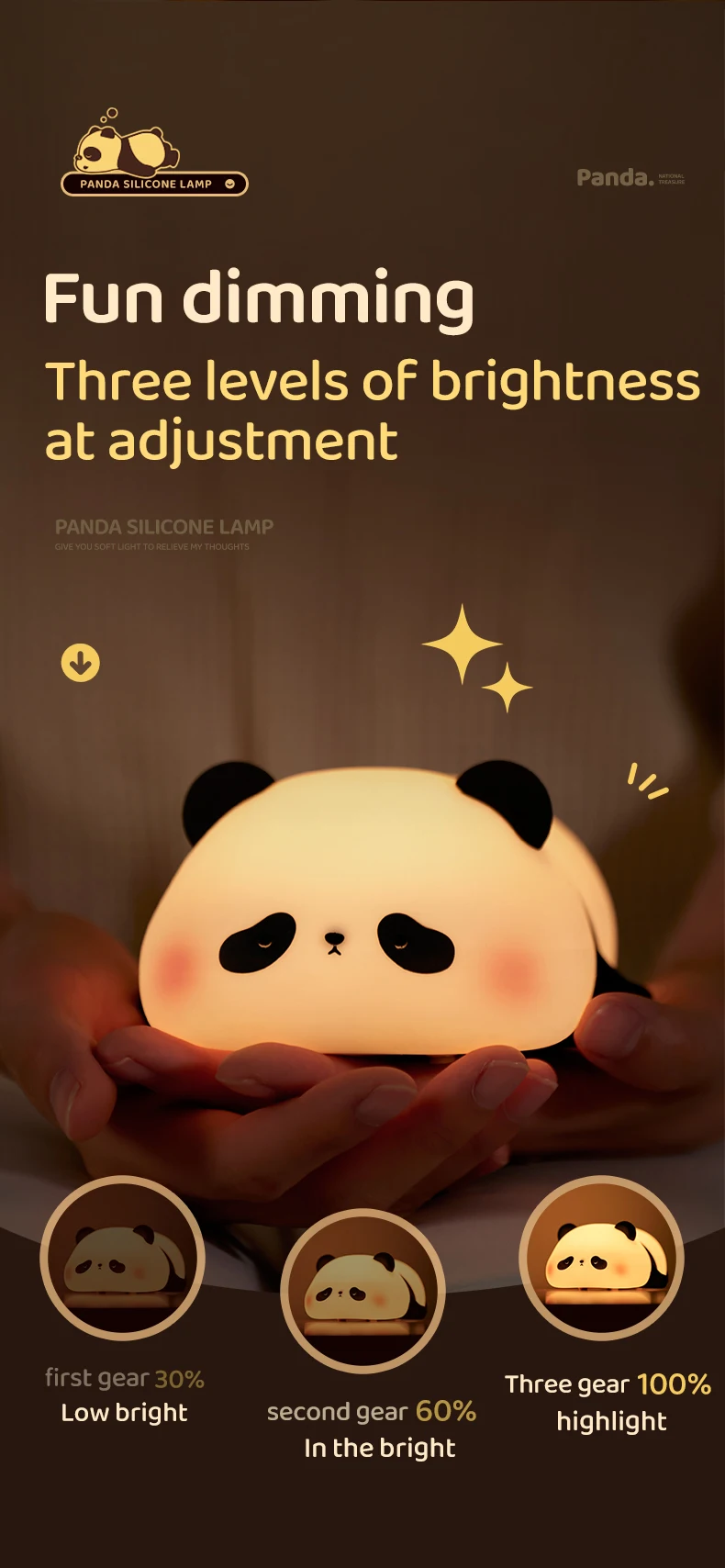 Silicone Panda Lamp - Warm White USB Rechargeable Light