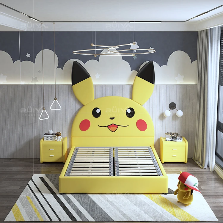 Luxury Bedroom Furniture - Kids Double Beds with Pikachu Cartoon