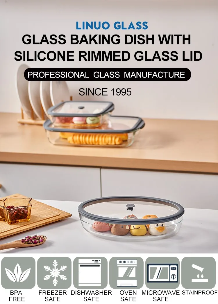 Linuo Glass Rectangular Oven Tray Bakeware Set with Lids Non-Stick ...