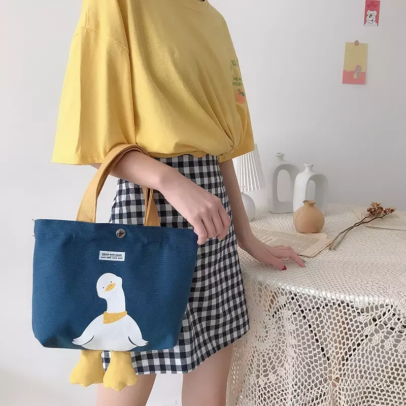 Custom New Versatile Shopping Bag Cute Duck Cotton Canvas Leisure Hand ...