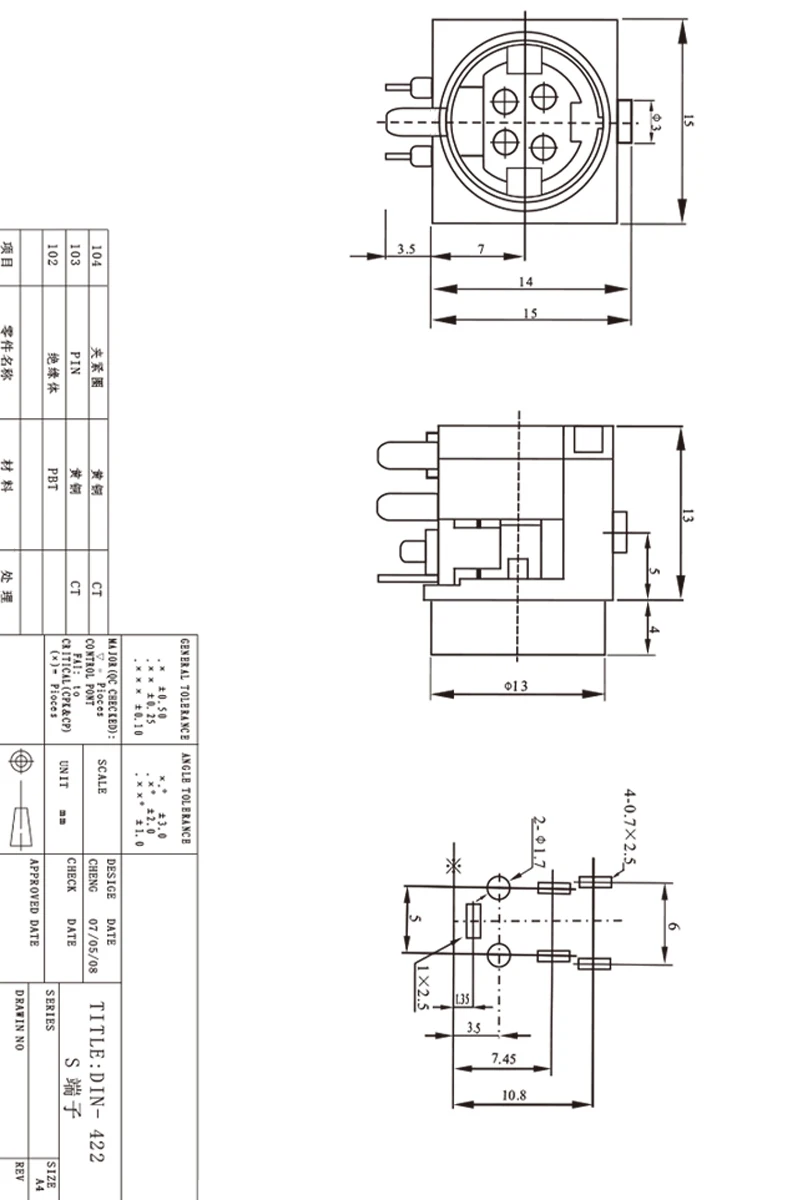 DIN-402G/DIN-403 PS2 Socket Circular Din Jack Connector 4Pins Contact ...