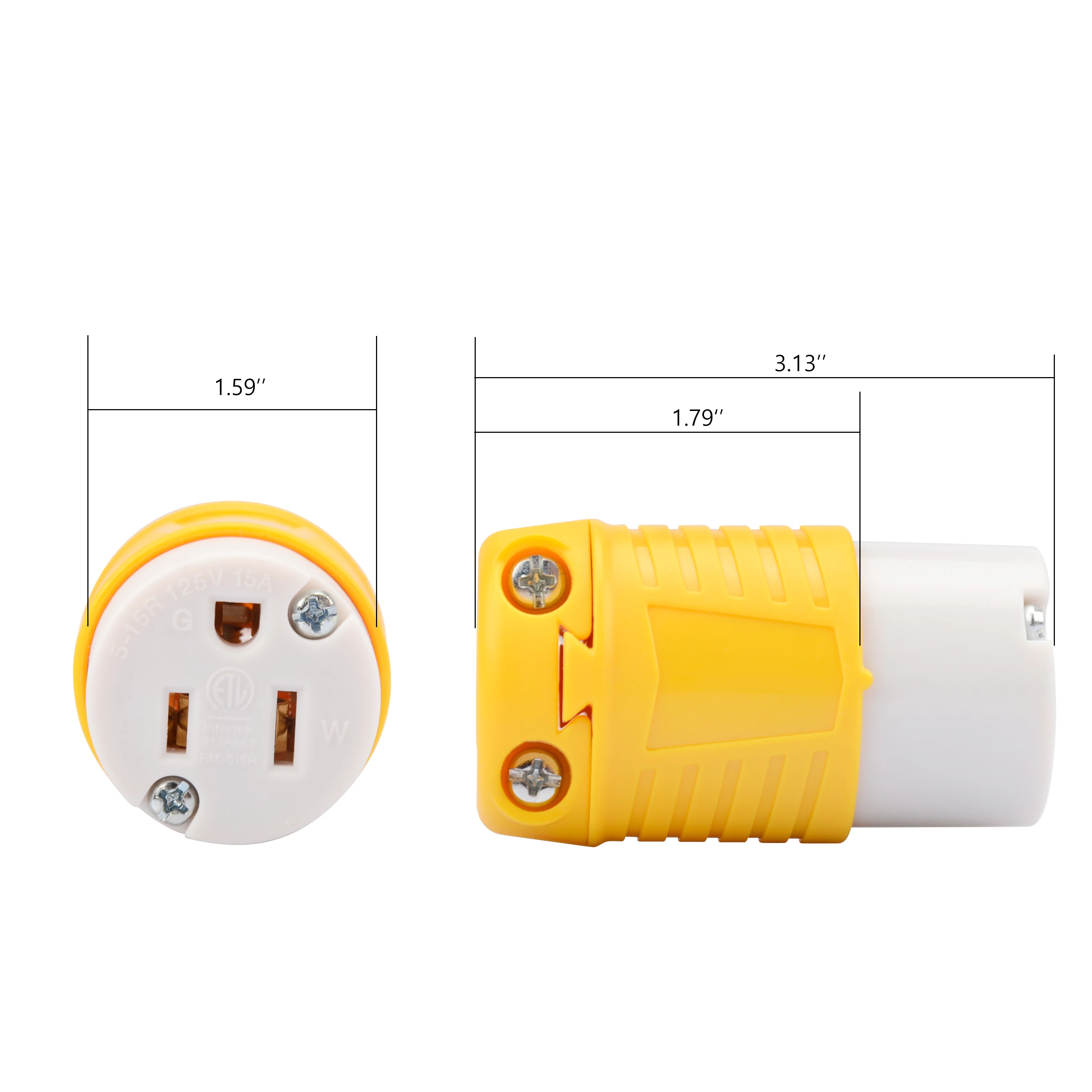 3 Prong Female Connector Electrical Replacement Straight Blade Plug 15a ...