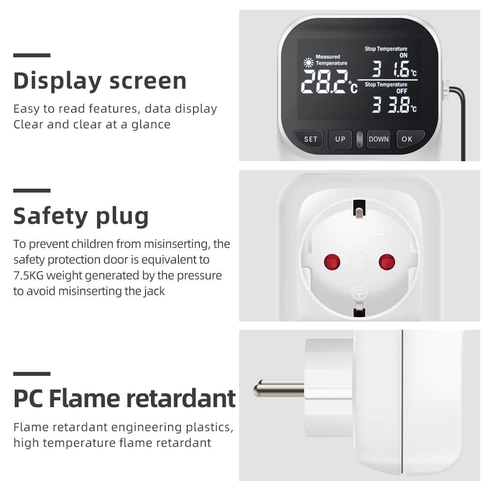 16A Programmable Temperature Sensor Control Socket Plug Timer for Refrigerator Incubators Fish ...