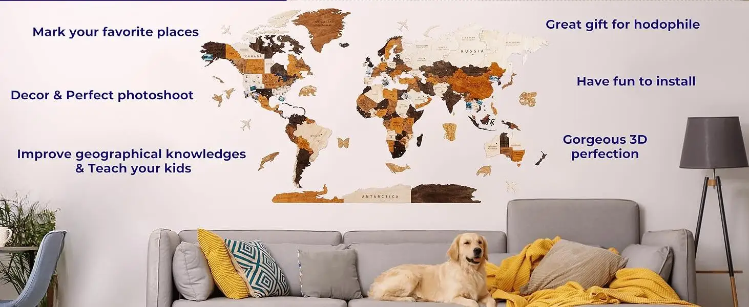 3D Wood World Map - Customizable Wall Art for Home Decor