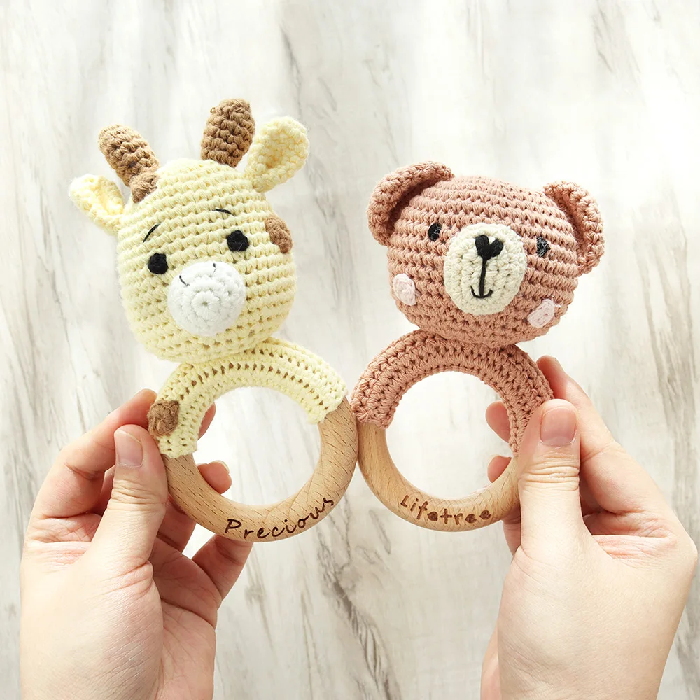 Wholesale Custom Chewable Toys Crochet Animal Baby Wooden Teether Ring ...