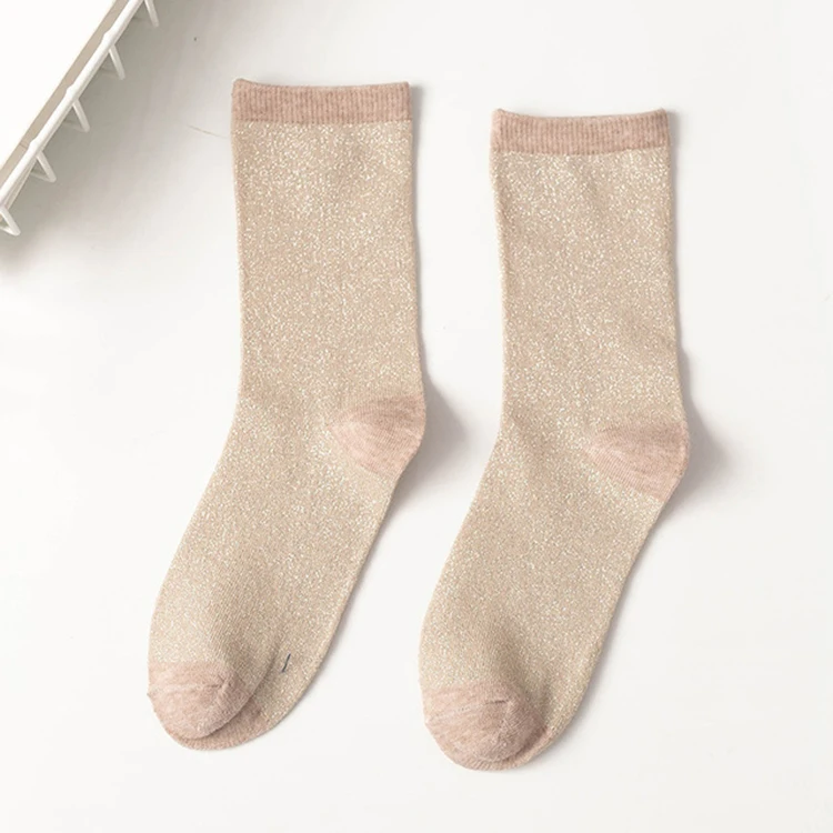Women's Style Gold Silk Material Fashion Socks Solid Color Glitter ...