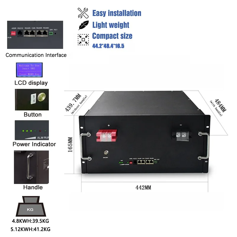 Rack Mounted Home Energy Storage Lithium Lifepo4 Battery Portable Power ...