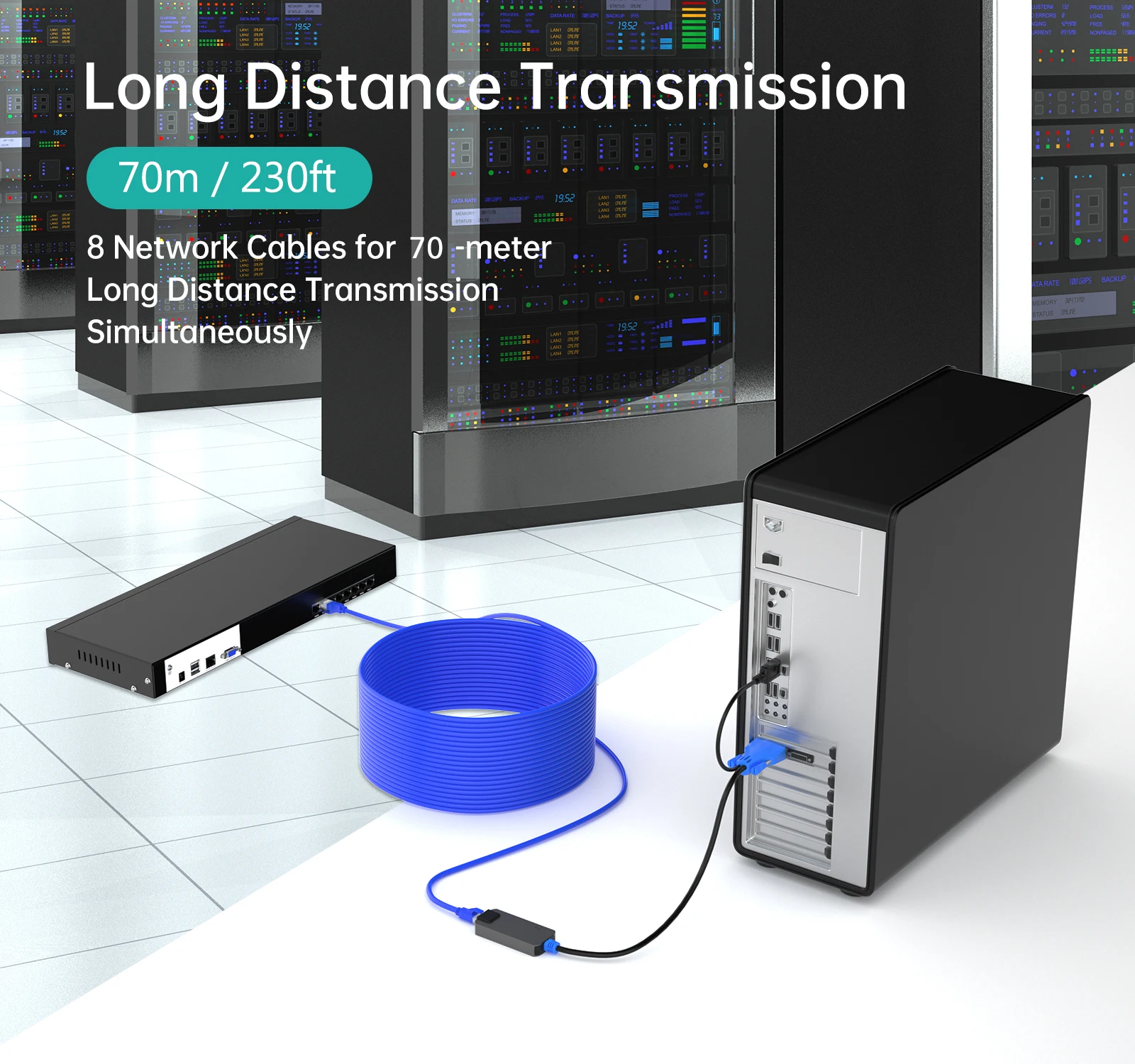 8 Port KVM Switch over Ethernet - MT-VIKI 1U Rack Console