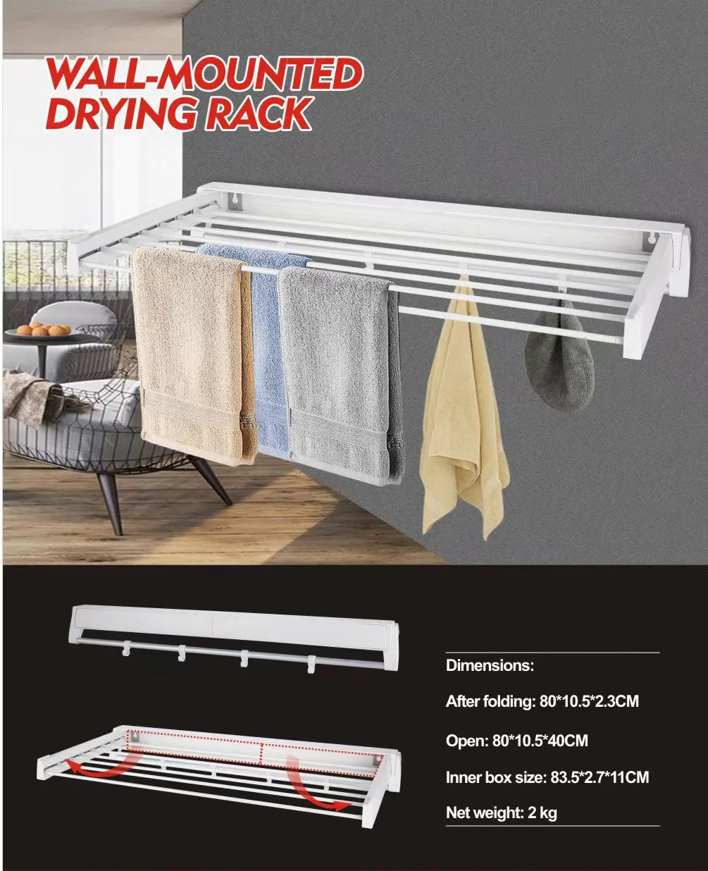 New Wall Mount Folding Retractable Collapsible Laundry Racks Clothes ...
